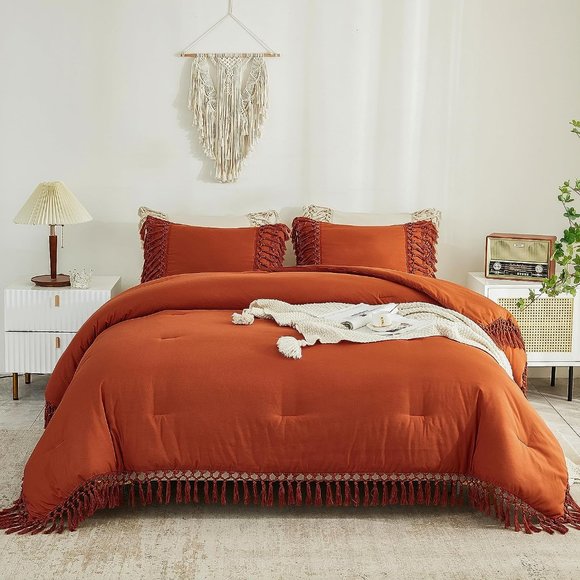 Boutique | Bedding | Burnt Orange Boho Tassel Trim Full Size Bed ...